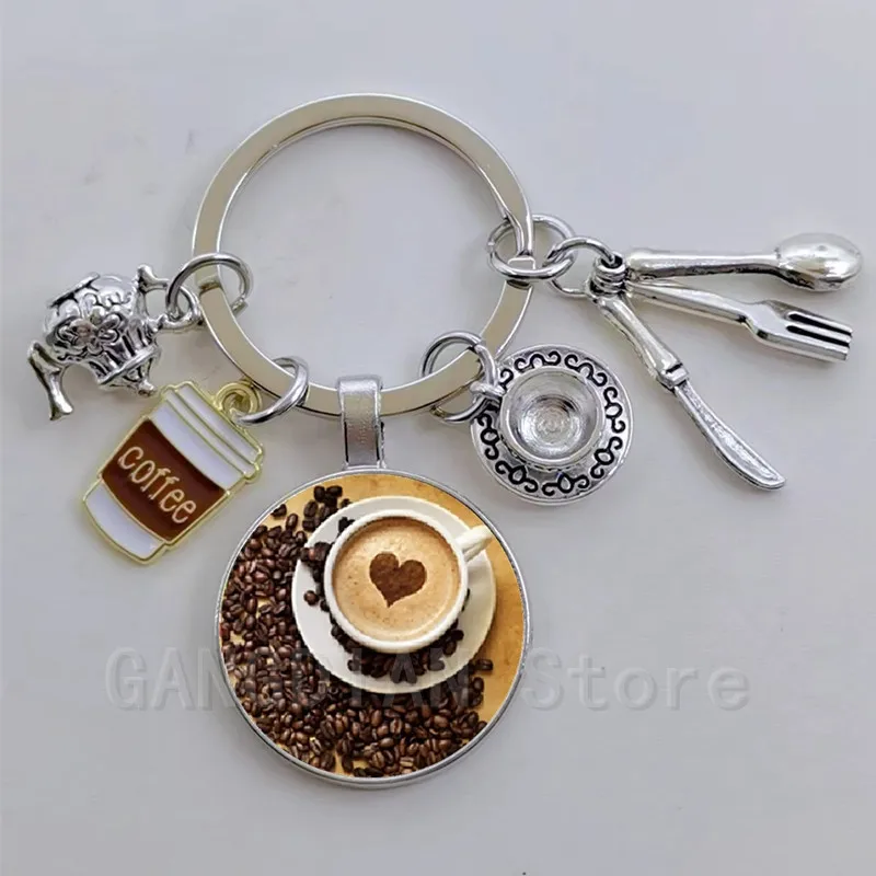 New-coffee-glass-coffee-bean-metal-keychain-coffee-cup-teapot-pendant ...