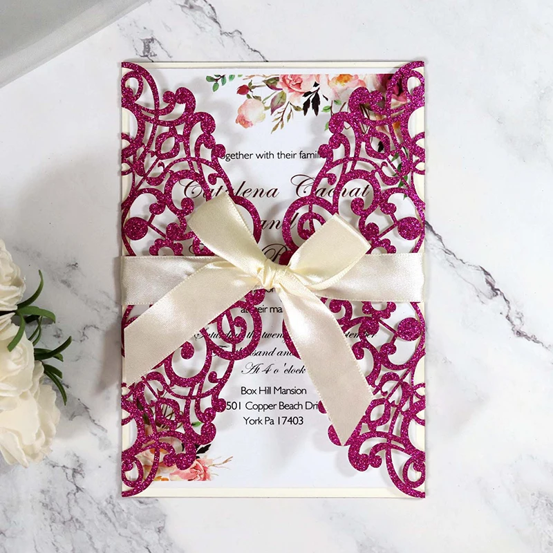 10Pcs Laser Cut Wedding Invitations Cards Tags Vintage Wedding Bridal ...