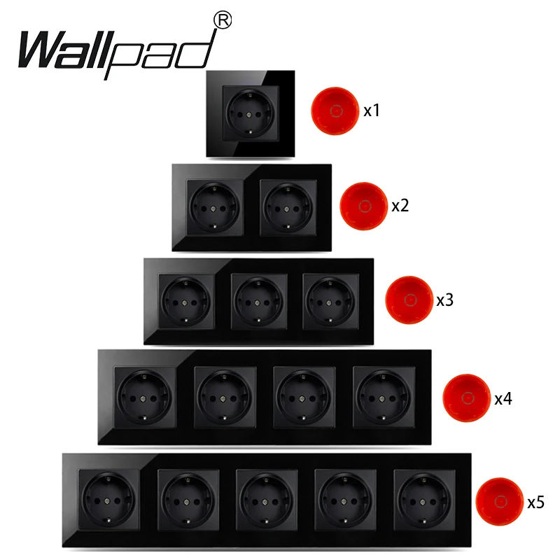 Wallpad 1/2/3/4/5 Power Socket EU Standard Electrical Outlet Black ...