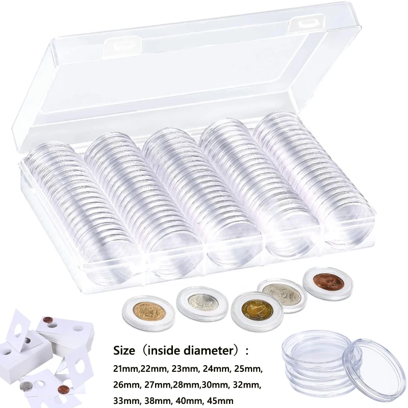 10-100pcs-21-45mm-Transparent-Plastic-Coin-Holder-Coin-Collecting-Box ...