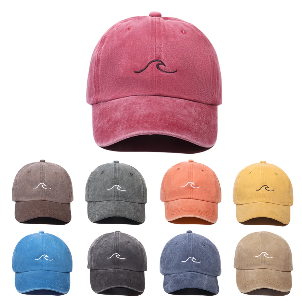Wave Pattern Embroidered Baseball Cap For Men Women Vintage Washed ...
