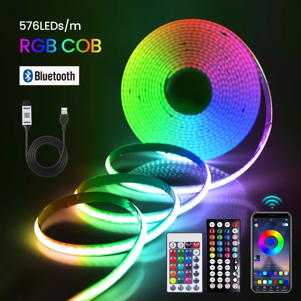 5V USB RGB COB LED Strip Light Smart Bluetooth APP Voice Control ...