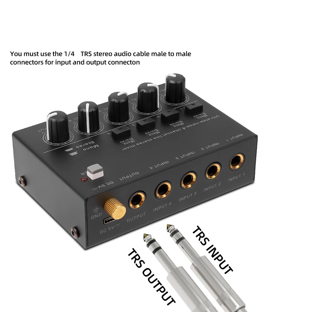 MAX400 Audio Mixer 4 Channels Mini Stereo Mixer Low-Noise Mini Stereo ...