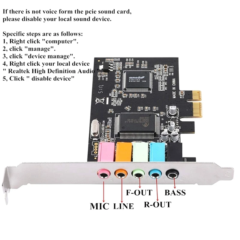 Pcie Sound Card 5.1, Pci Express Surround Card 3d Stereo Audio With ...