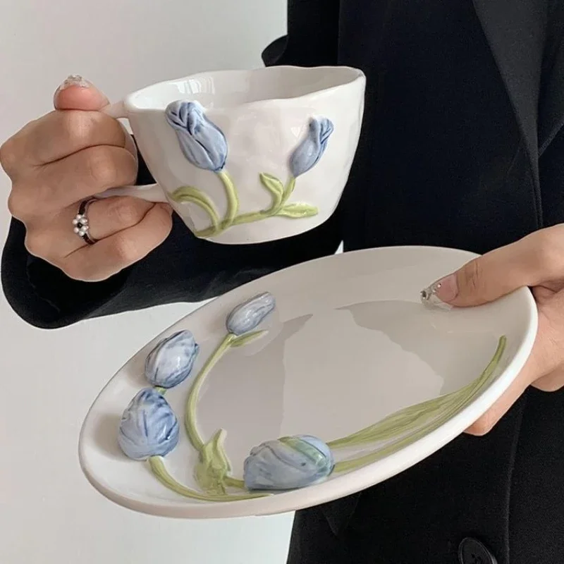 Tulip-Ceramic-Mugs-3D-Embossed-Hand-Pinched-Irregular-Coffee-Cups-Hand ...