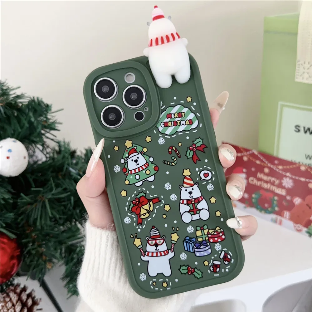 Funda navideña de oso 3D de Papá Noel para iPhone 16 15 14 13 11 12 Pro ...