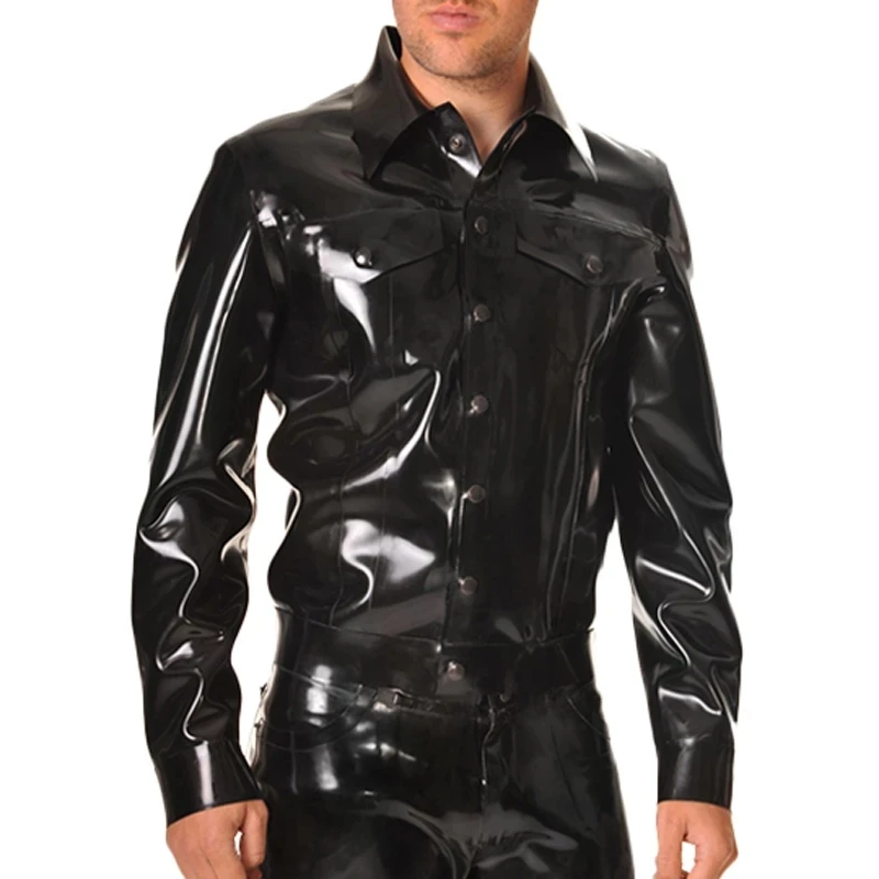 Black-Sexy-Latex-Jacket-with-Cuffs-Buttons-Front-Pockets-Rubber-Coat ...