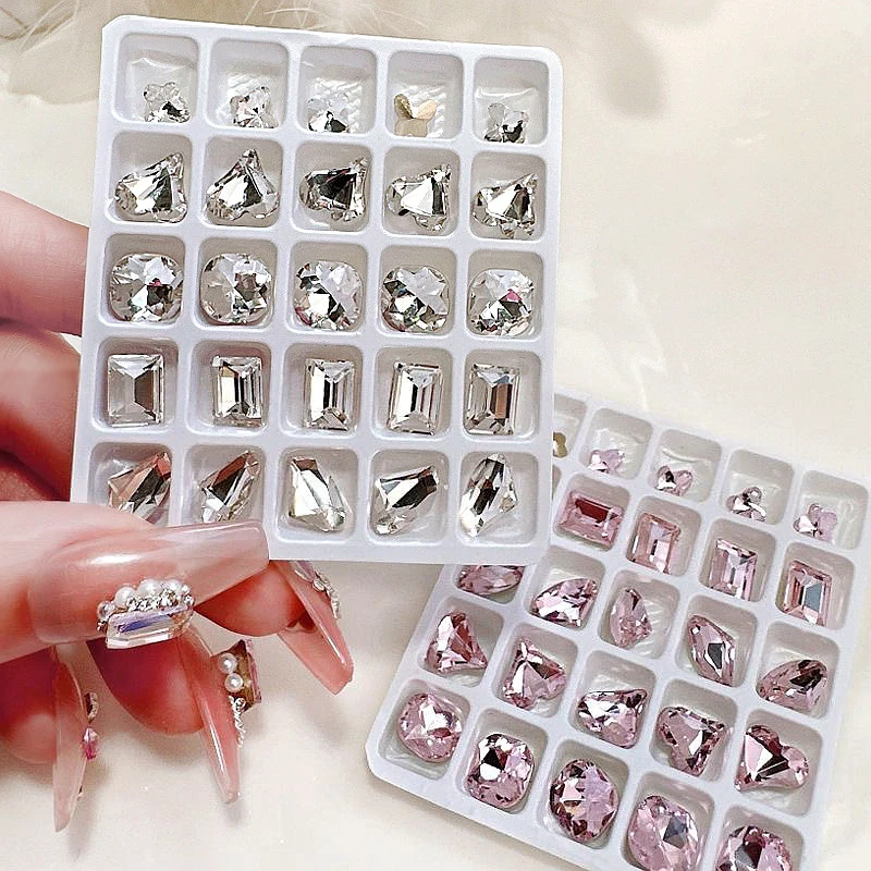 25PCS 3D Glass Nail Art Decoration Crystal Pointed Bottomed Rhinestones ...