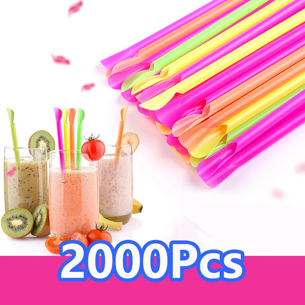 50-2000Pcs Spoon Straws Drinking Straw Color Milkshake Smoothie Spoon ...