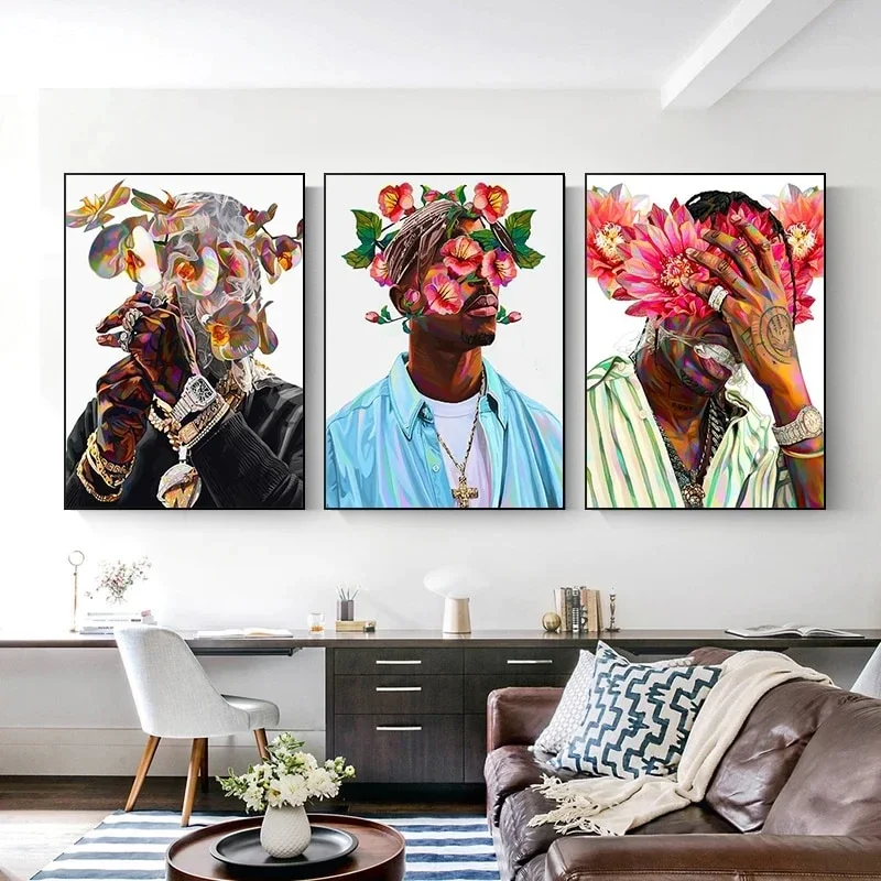 50X70-rapero-rey-Tupac-Shakur-lienzo-pintura-art-stica-flores-cabeza ...
