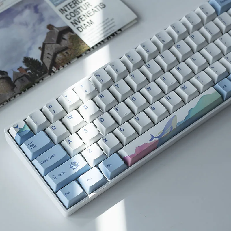 129-Keys-Blue-White-Cherry-Profile-PBT-Keycaps-For-Mechanical-keyboard ...