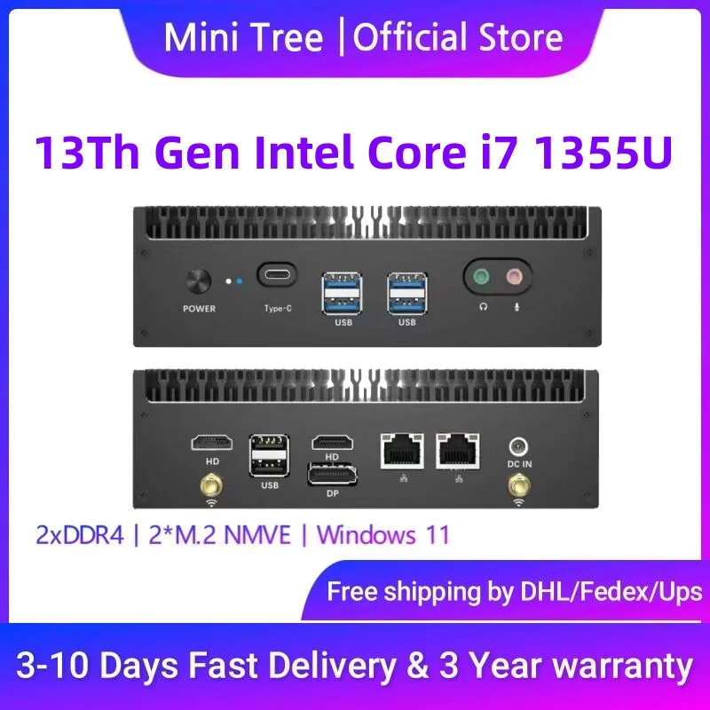 13Th Gen Fanless Mini PC Alder Lake Core i5 1335U i7 1355U PCIe 4.0 ...