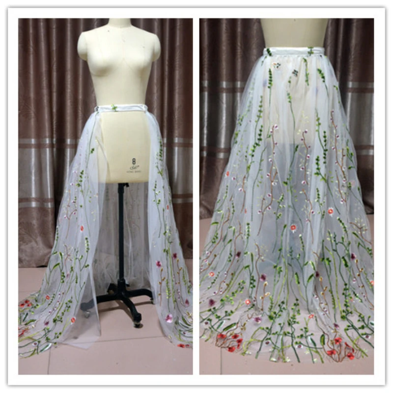 3 Layers Tulle Skirt Flower Pattern Lace Skirt Detachable Train ...