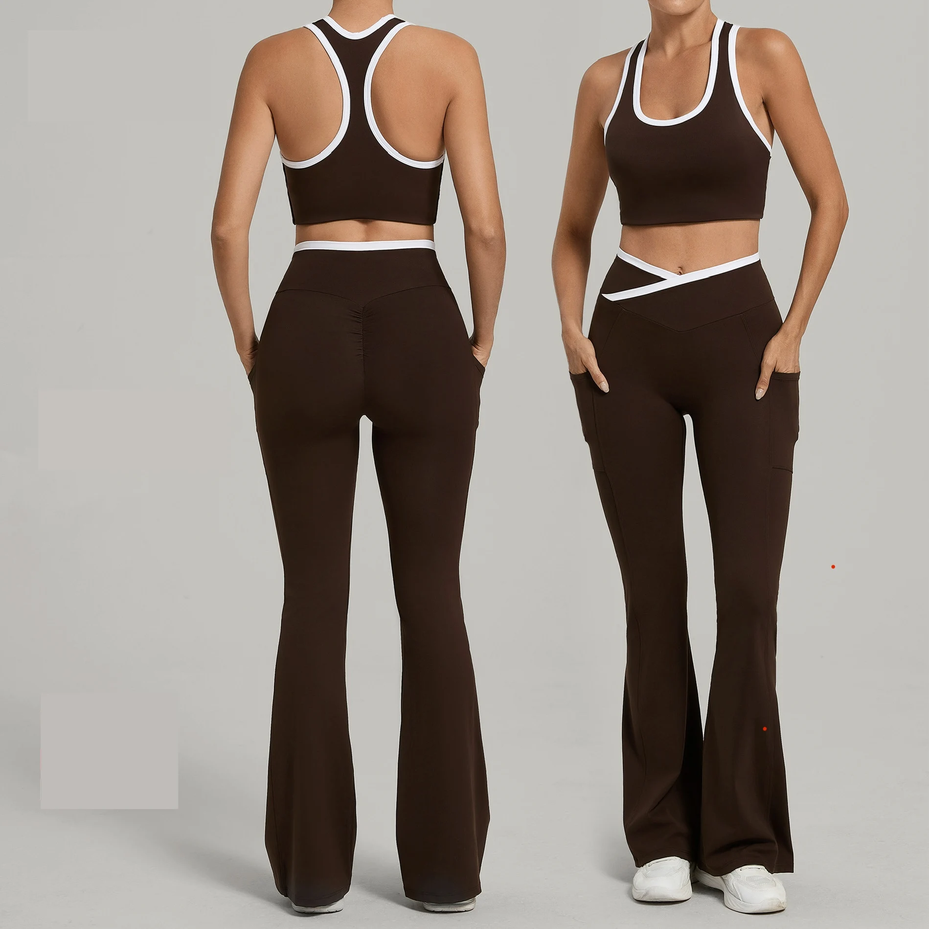 Ningyu New Splicing Color Contrasting Yoga Set 2PCS Women U-neck Tank ...