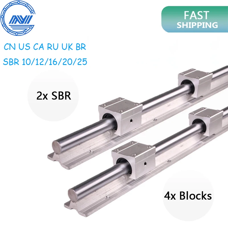 2set Linear Rail SBR12 300 400 500 600 700 800 900 1000mm 1200mm 2pcs Linear Guide SBR12 + 4pcs ...