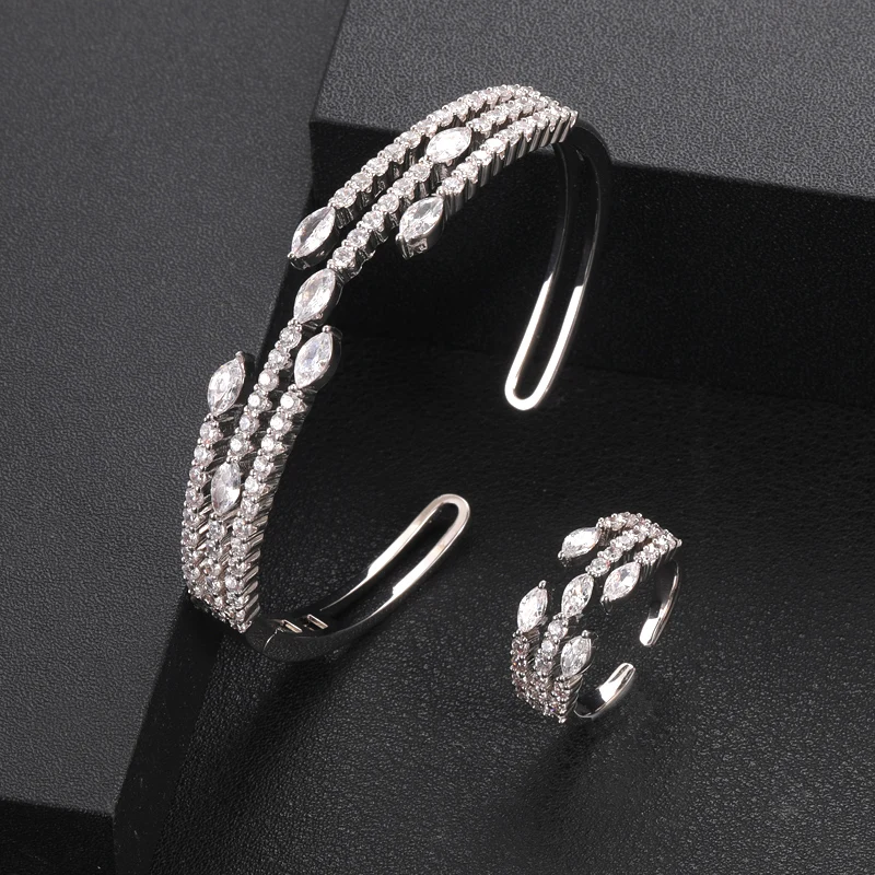 jankelly luxury Unique African Bangle Ring Set Jewelry Sets For Women Wedding Cubic Zircon ...
