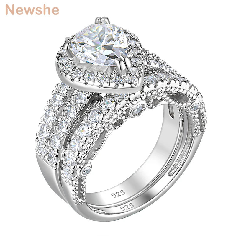 Newshe 925 Sterling Silver Wedding Engagement Rings Set For Women Pear Oval Cut Aaaaa Cz ...