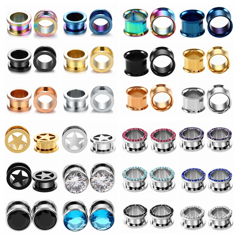1Pair-6-16mm-Hollow-Ear-Gauges-Tunnels-Plugs-Earrings-Stainless-Steel ...