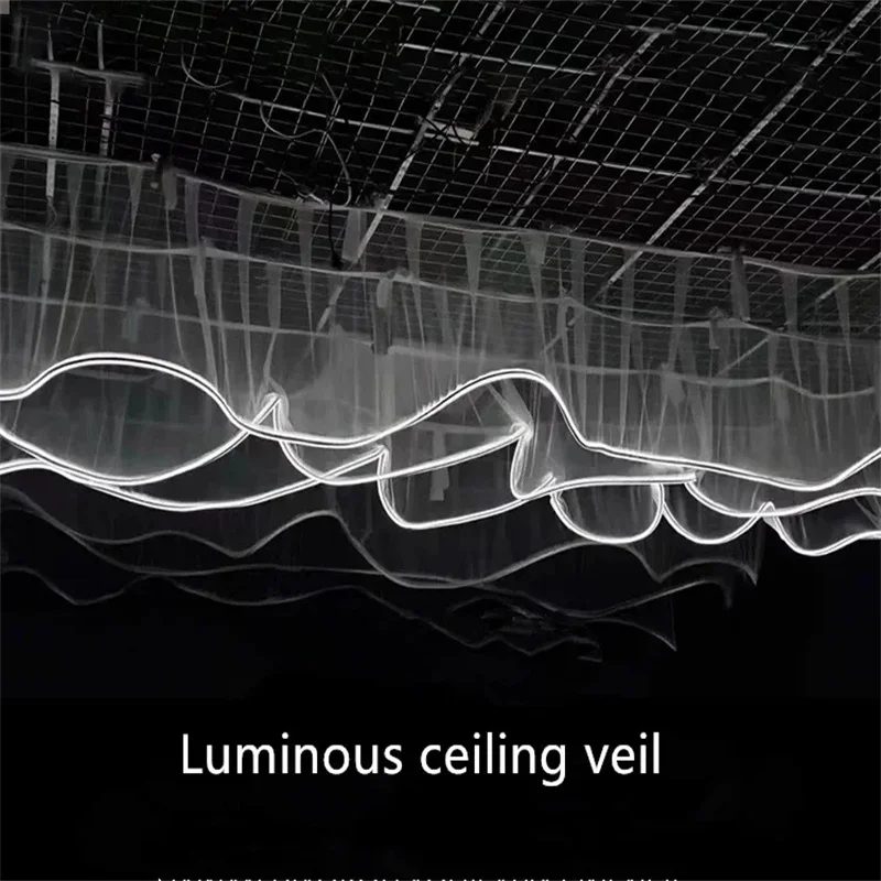 Luxury Styles White Ceiling Decoration Wave Gauze Curtain With Lights ...