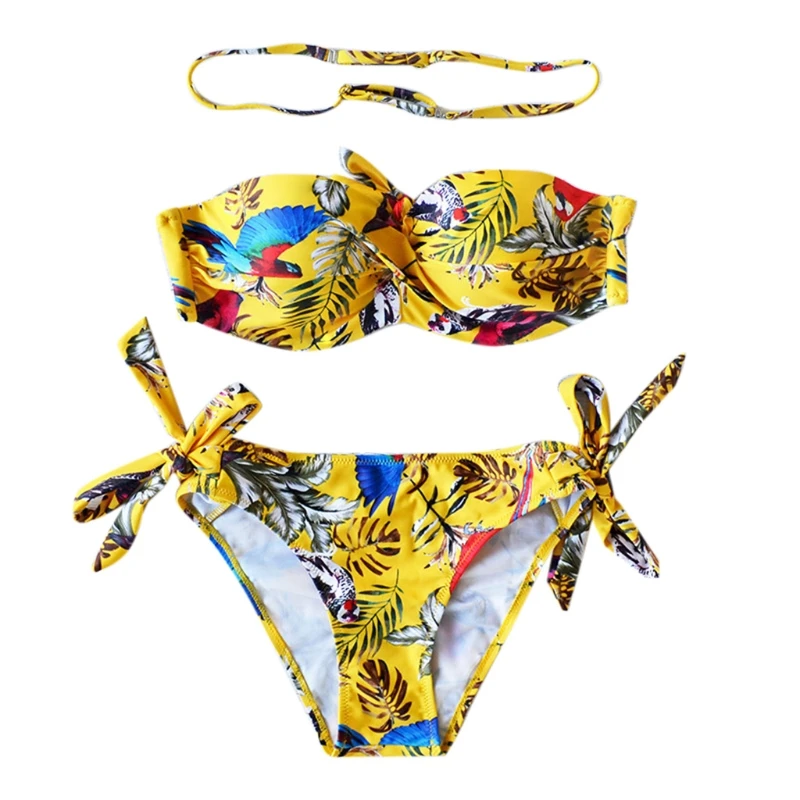 Women Sexy Push Up Printed Bikini 2 Pieces Set Female Strapless Bra ...
