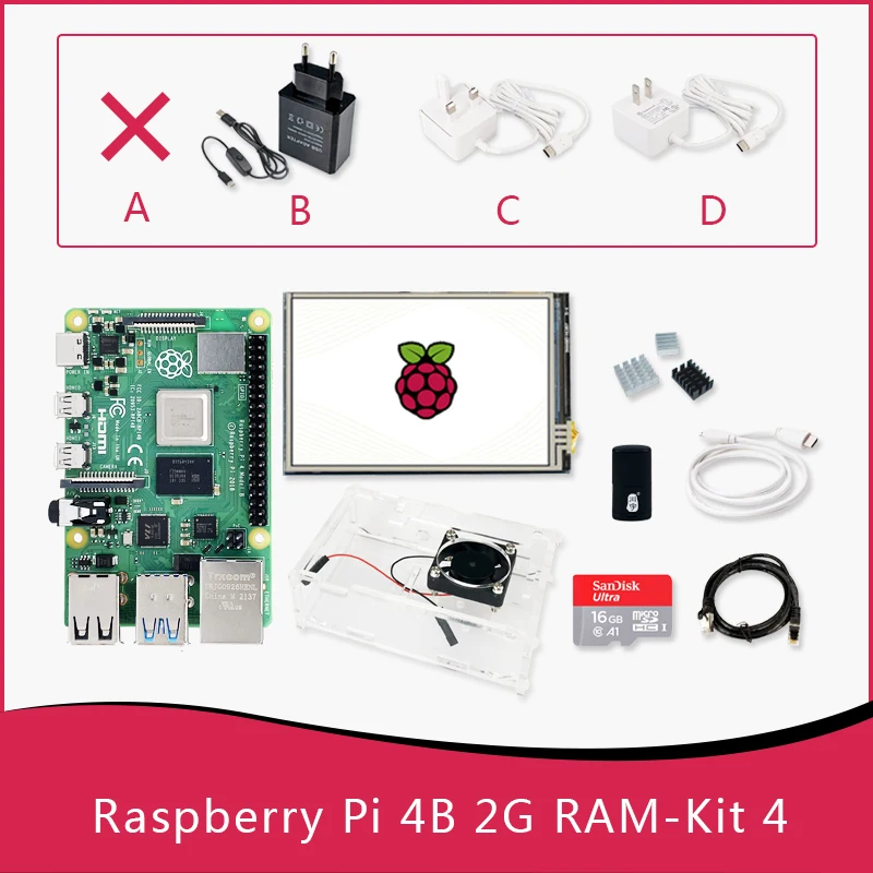 KIT de 2GB Original para Raspberry Pi 4 modelo B, Cable de alimentación ...