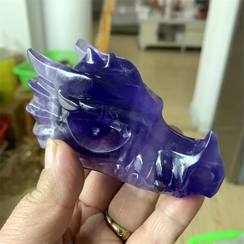 Natural-Fluorite-Crystal-Handmade-Carved-Dragon-Head-Skull-Polished ...