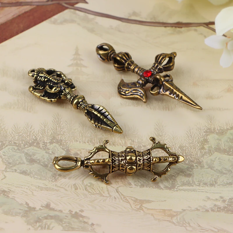 1PC Cross Vajra Brass Car Key Chain Pendant Buddhism Dharma Lanyard ...