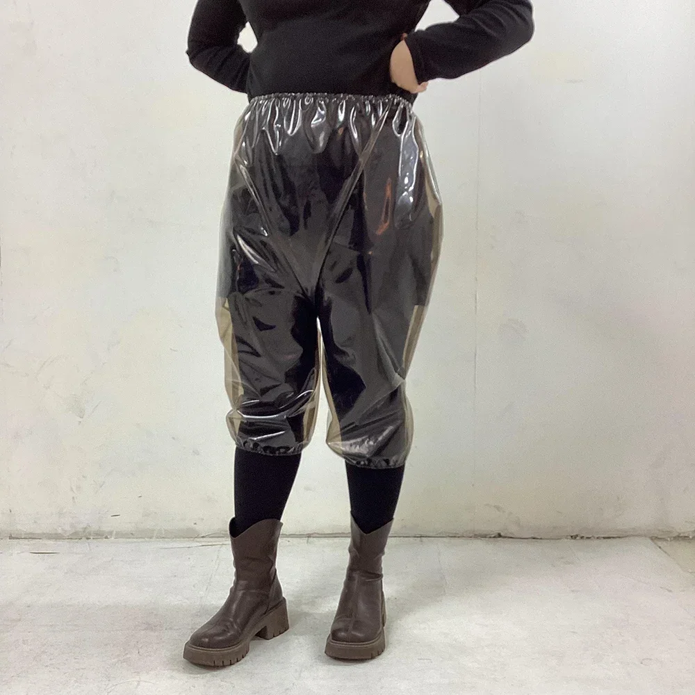 Fetish clear Plastic High Waist Pants Loose Beam Mouth Transparent PVC ...