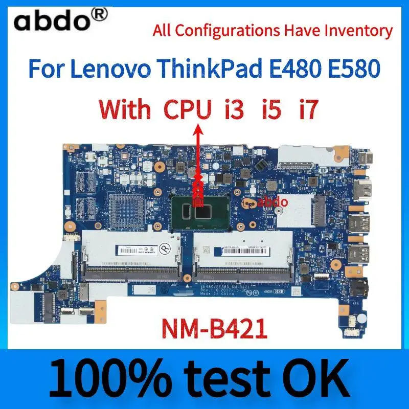 For Lenovo ThinkPad E480 E580 Laptop Motherboard.EE480 EE580 NM-B421 ...