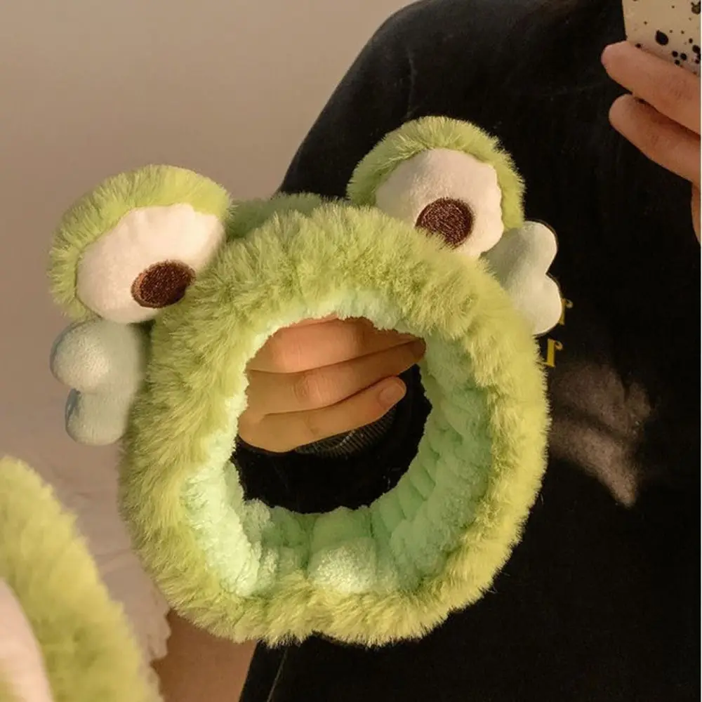 Funny Frog Hair Hoop Animal Plush Makeup Headband Wide-brimmed Elastic ...