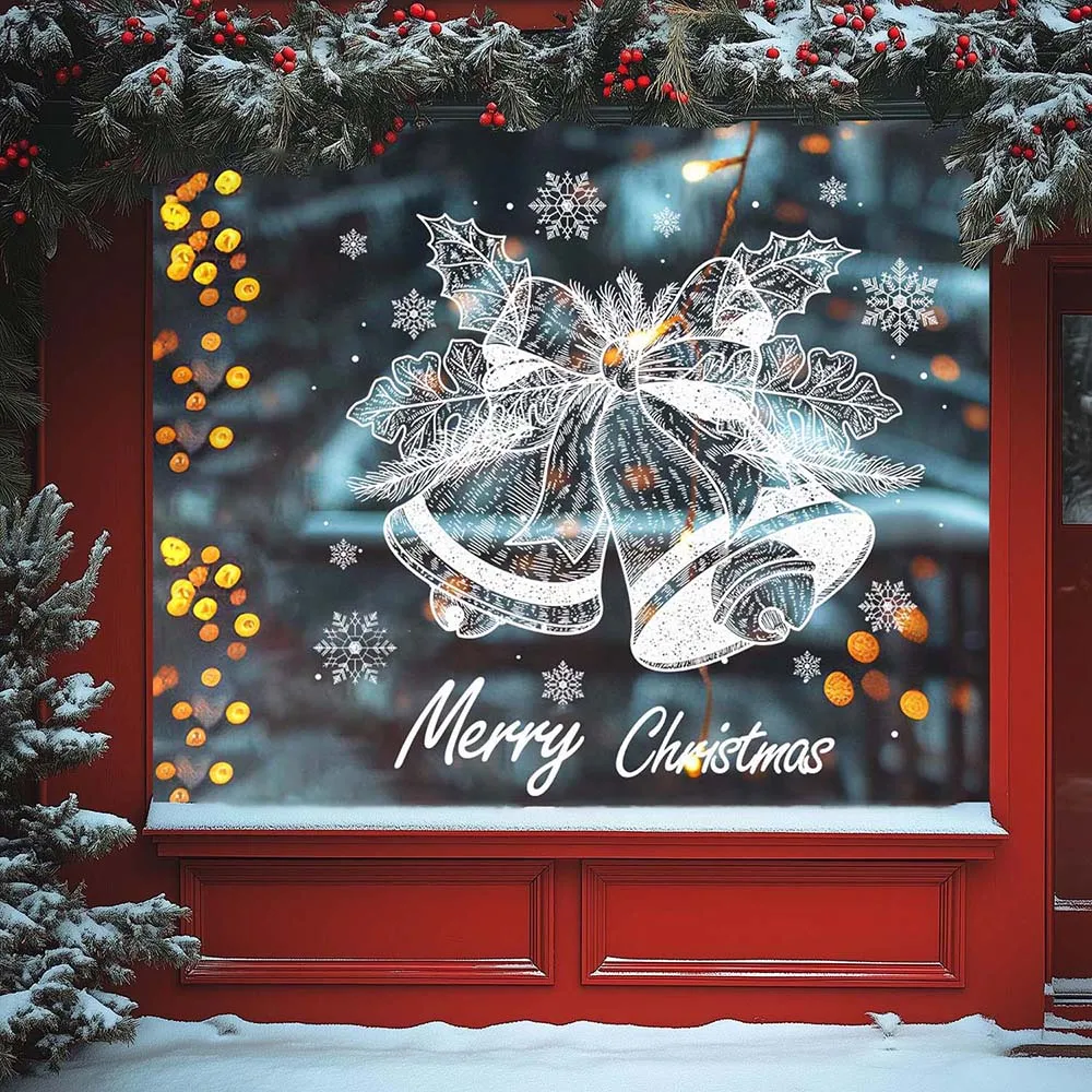 Merry Christmas Decoration White Snowflake Bell Window Stickers Xmas ...