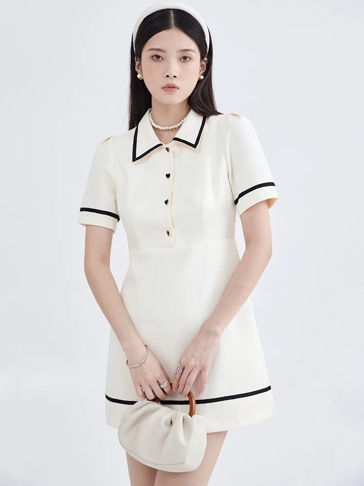 2023 Summer Short Sleeve Polo Shirt Dress Women Preppy Style Polo Collar Button up Mini Dress ...