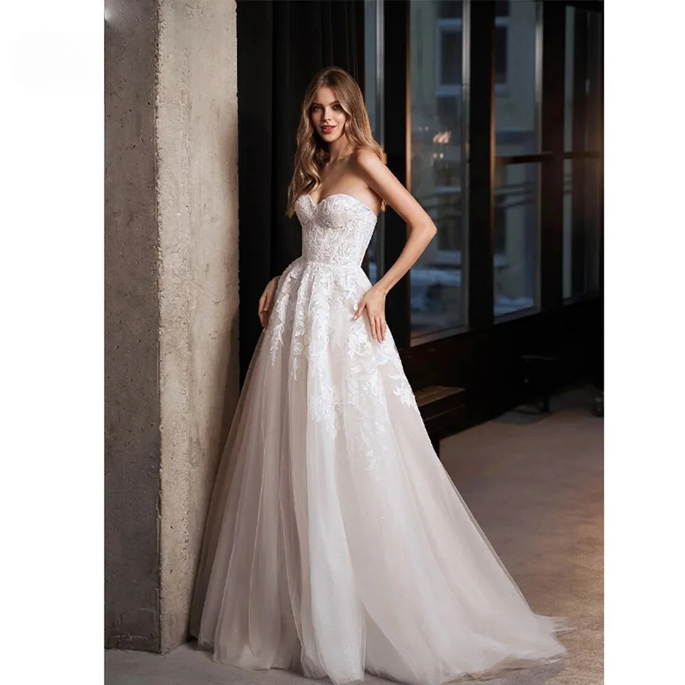 Strapless-Wedding-Dress-A-line-Charming-Sleeveless-Appliques-Backless ...