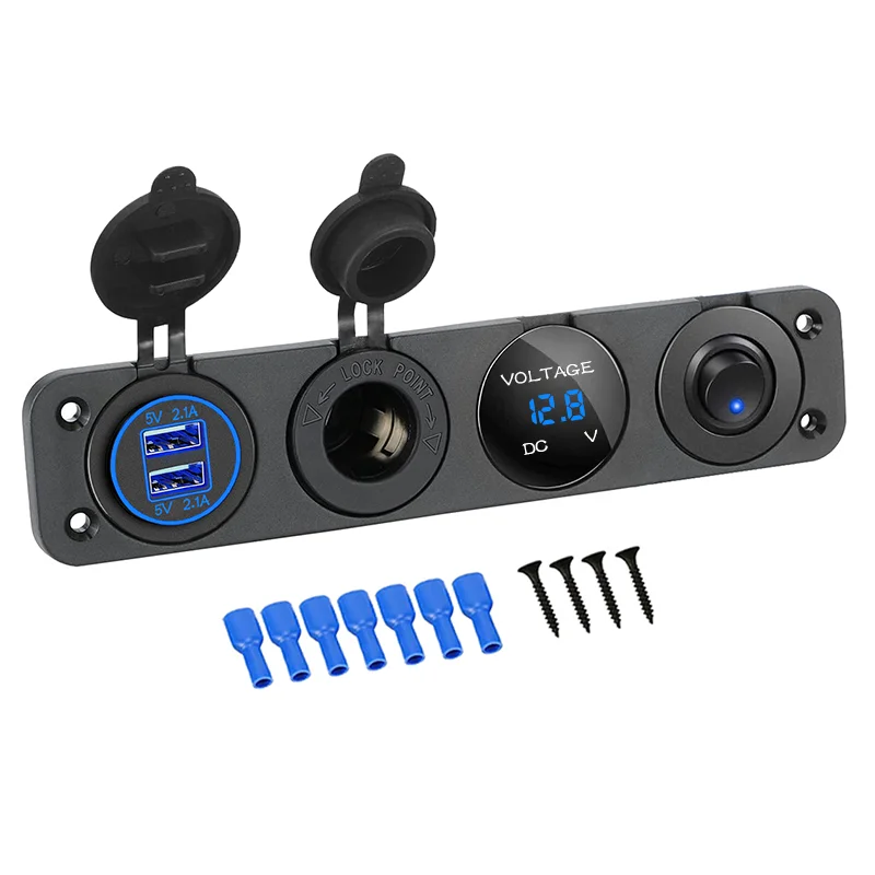 4 in 1 Marine Switch Panel 12V Dual USB Charger Socket Power Outlet LED ...