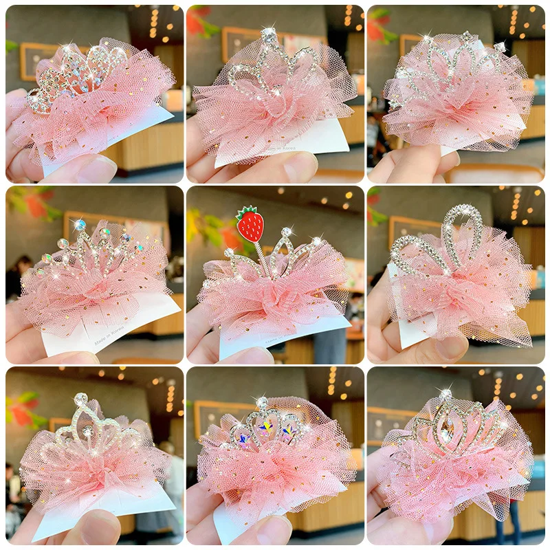 Children's Crown Headdress Baby Hair Clip Princess Crown Barrettes Mesh ...