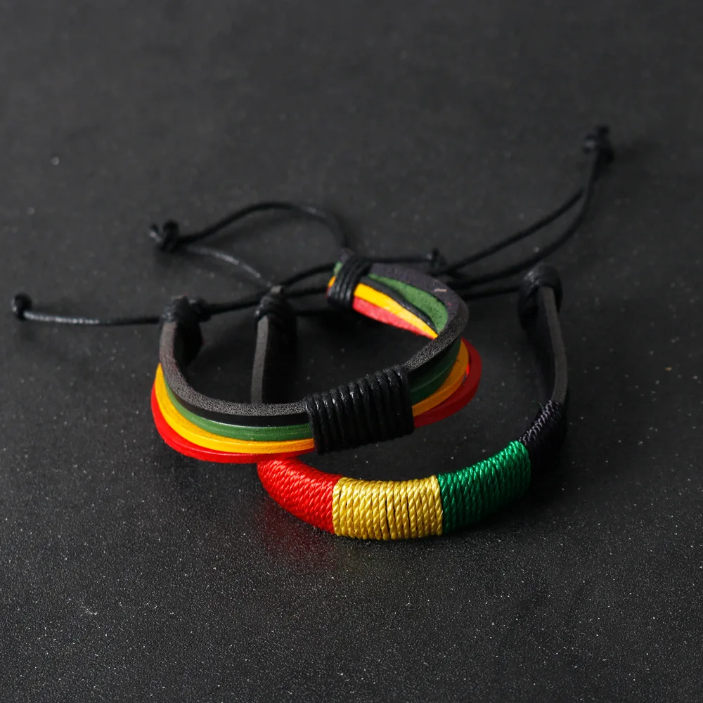Jamaica-Reggae-braided-leather-bracelets-multilayer-adjustable-red ...