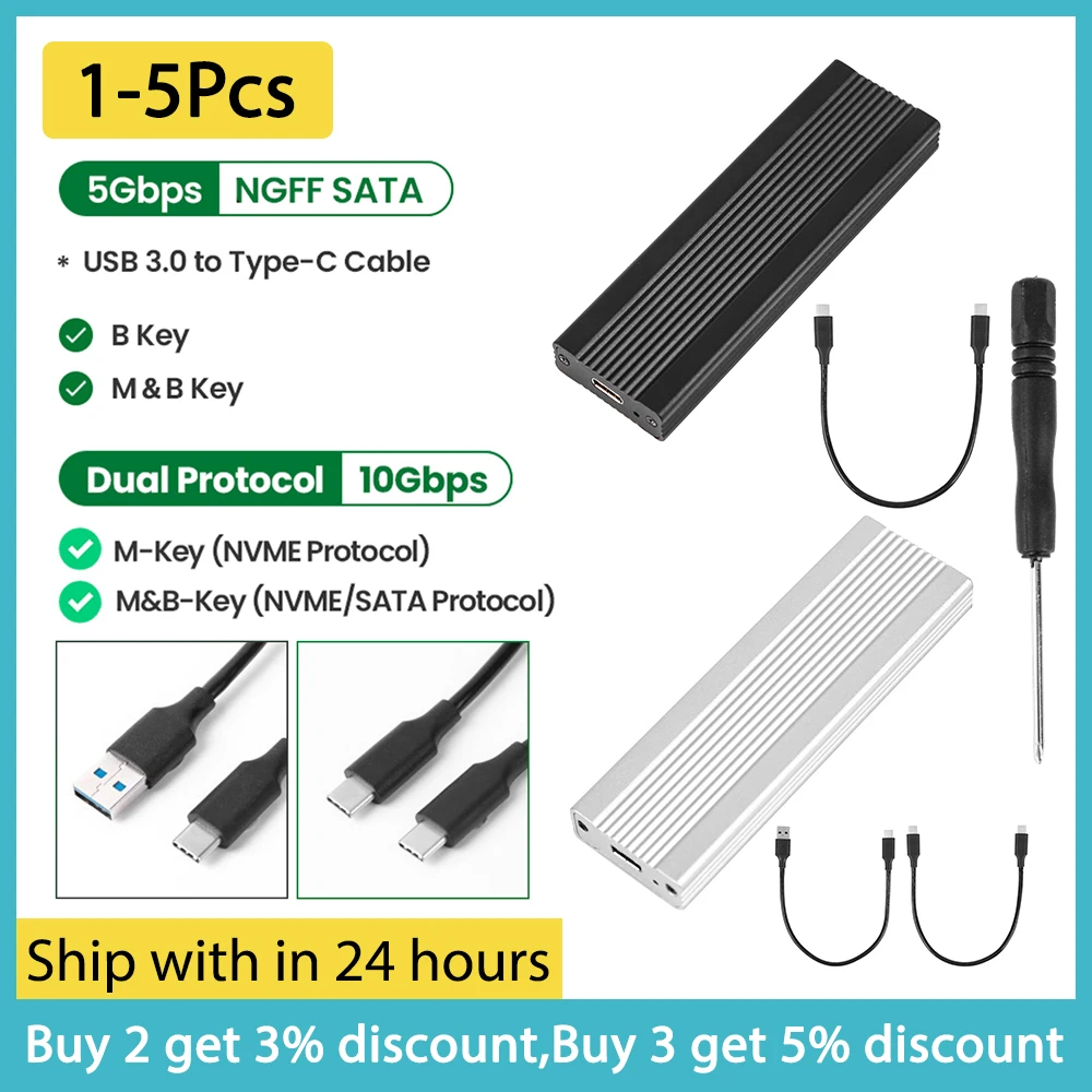 1-5Pcs M2 SSD Case NVME Enclosure M.2 to USB Type-C Hard Drive ...