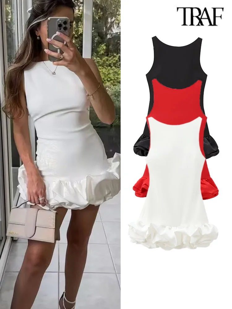 TRAF-Vestido-corto-ajustado-con-volantes-para-mujer-minivestido-Sexy ...