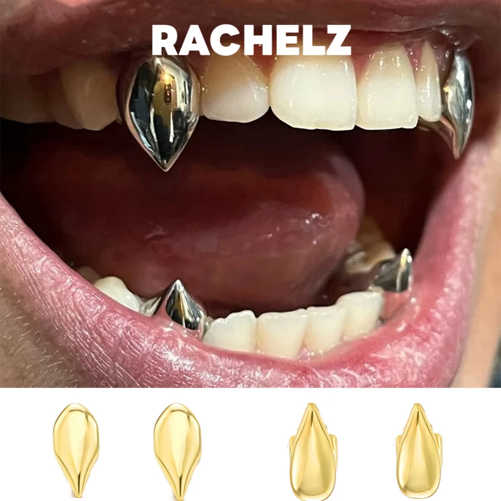 RACHELZ Vampire Fangs Glossy Teeth Grillz Hip Hop 2PCS/Set Tooth Caps ...