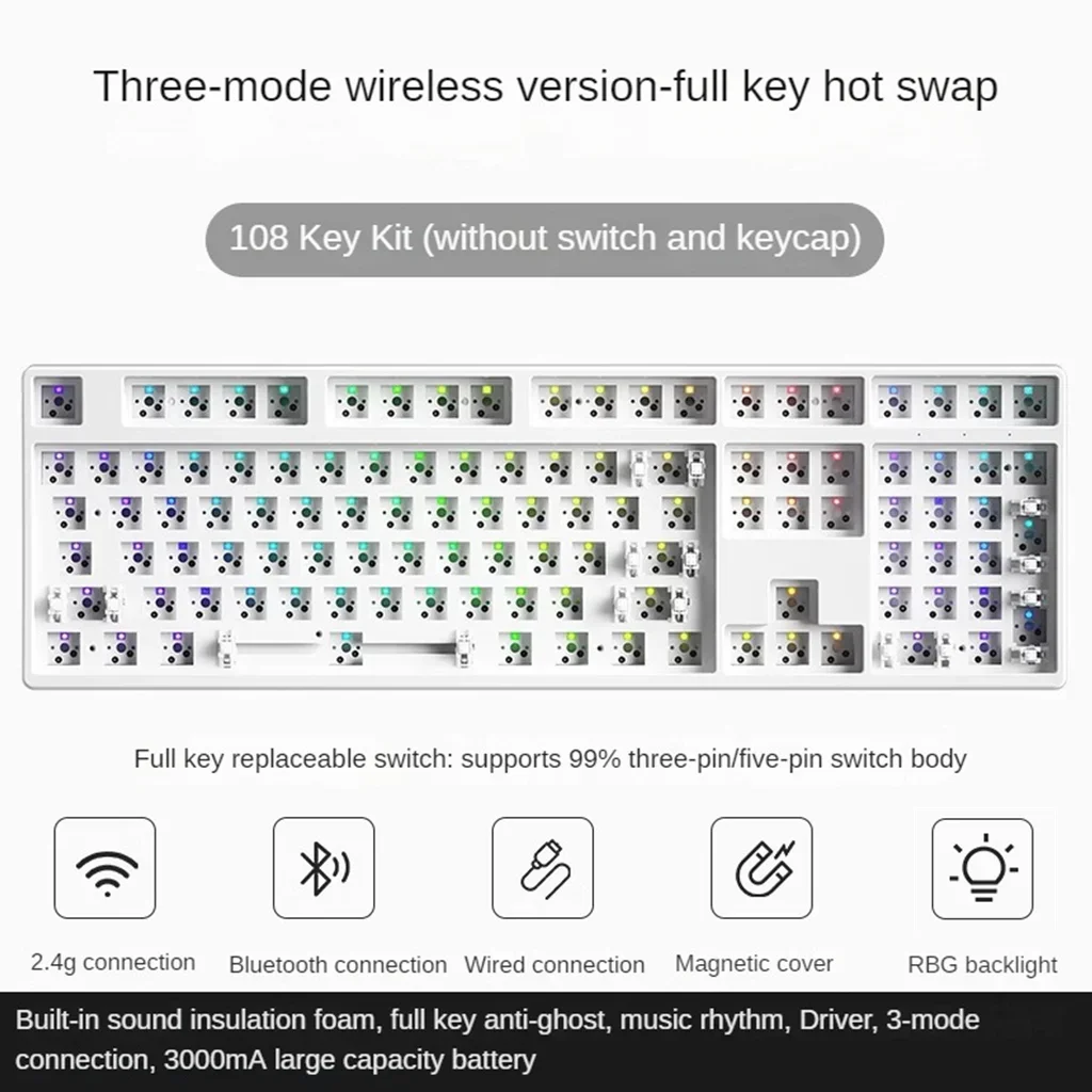 Mathew-Tech-KC108-Three-Mode-Mechanical-Keyboard-Barebone-Classic-108 ...