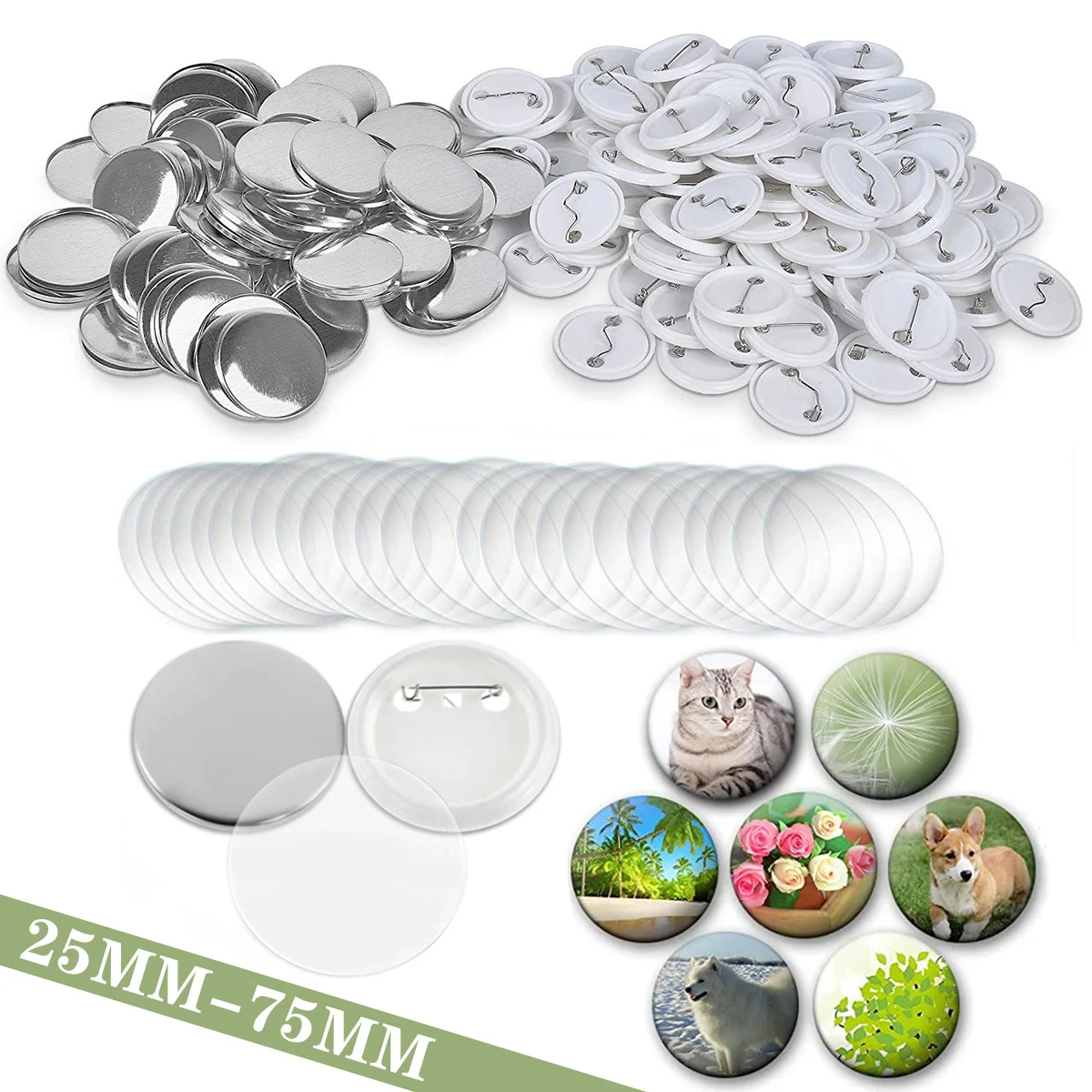 50-500 Sets Blank Badge Pin Button Maker Parts 25-75MM for Badge Press ...