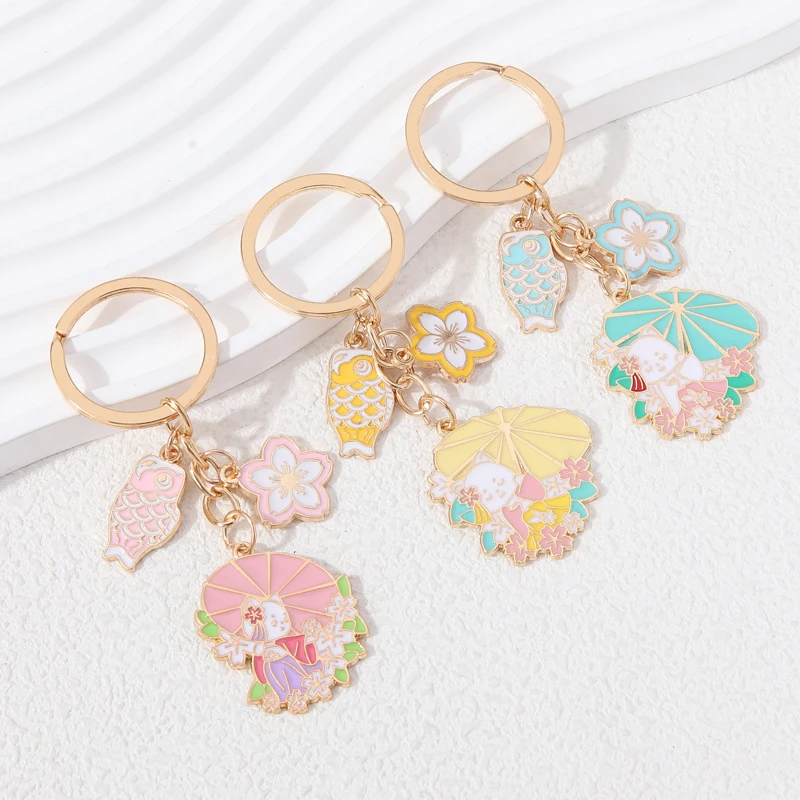 Lovely-Japanese-style-Keychains-Cherry-Blossom-Kimono-Umbrella-Key ...