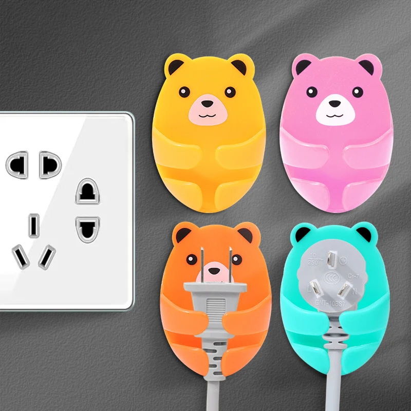 4Pcs/set Wall Hanging Hooks Cute Bear Shape Power Plug Hook Self ...