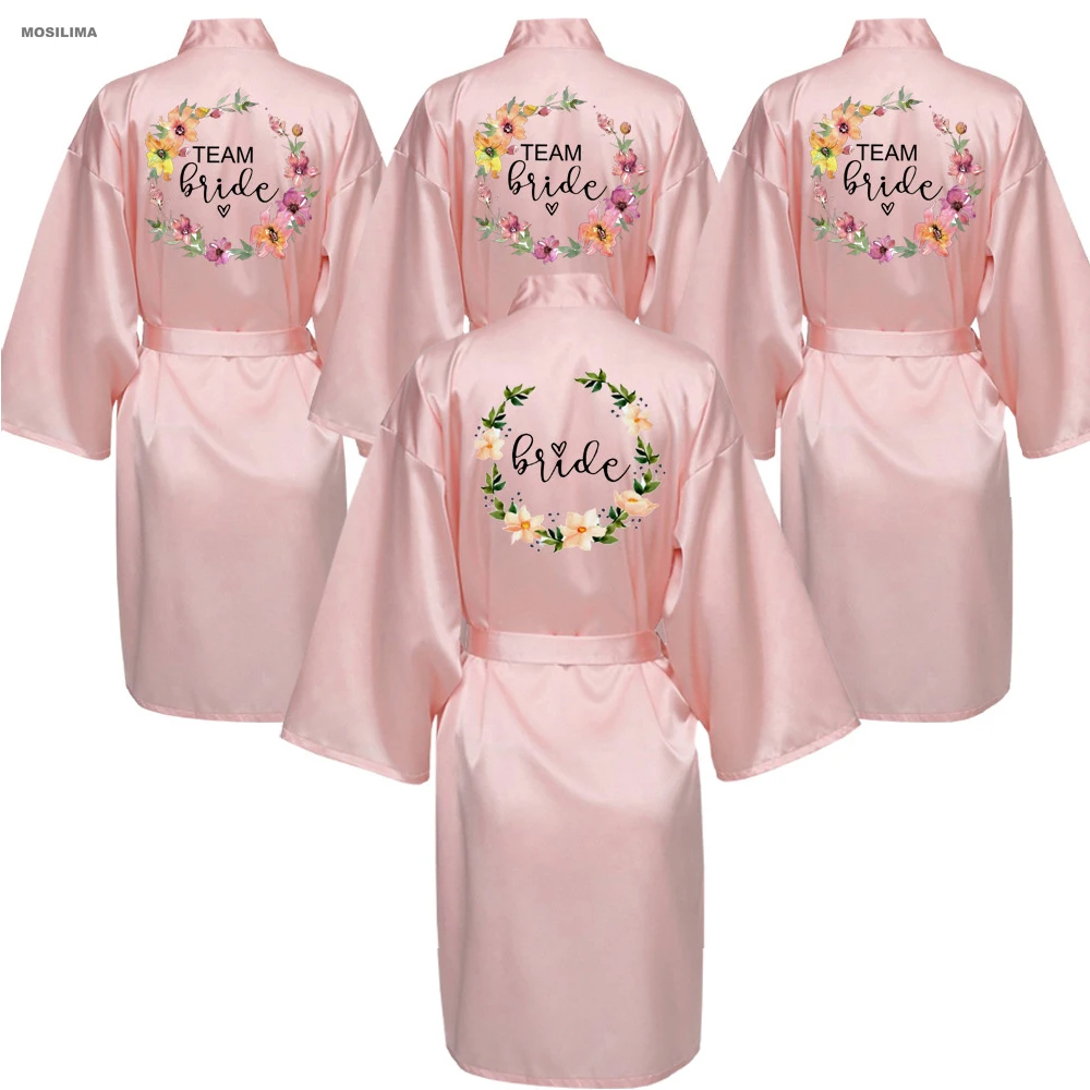 Wedding Party Team Bride Robe Kimono Satin Pajamas Bridesmaid Bathrobe SP069 - AliExpress 200574005