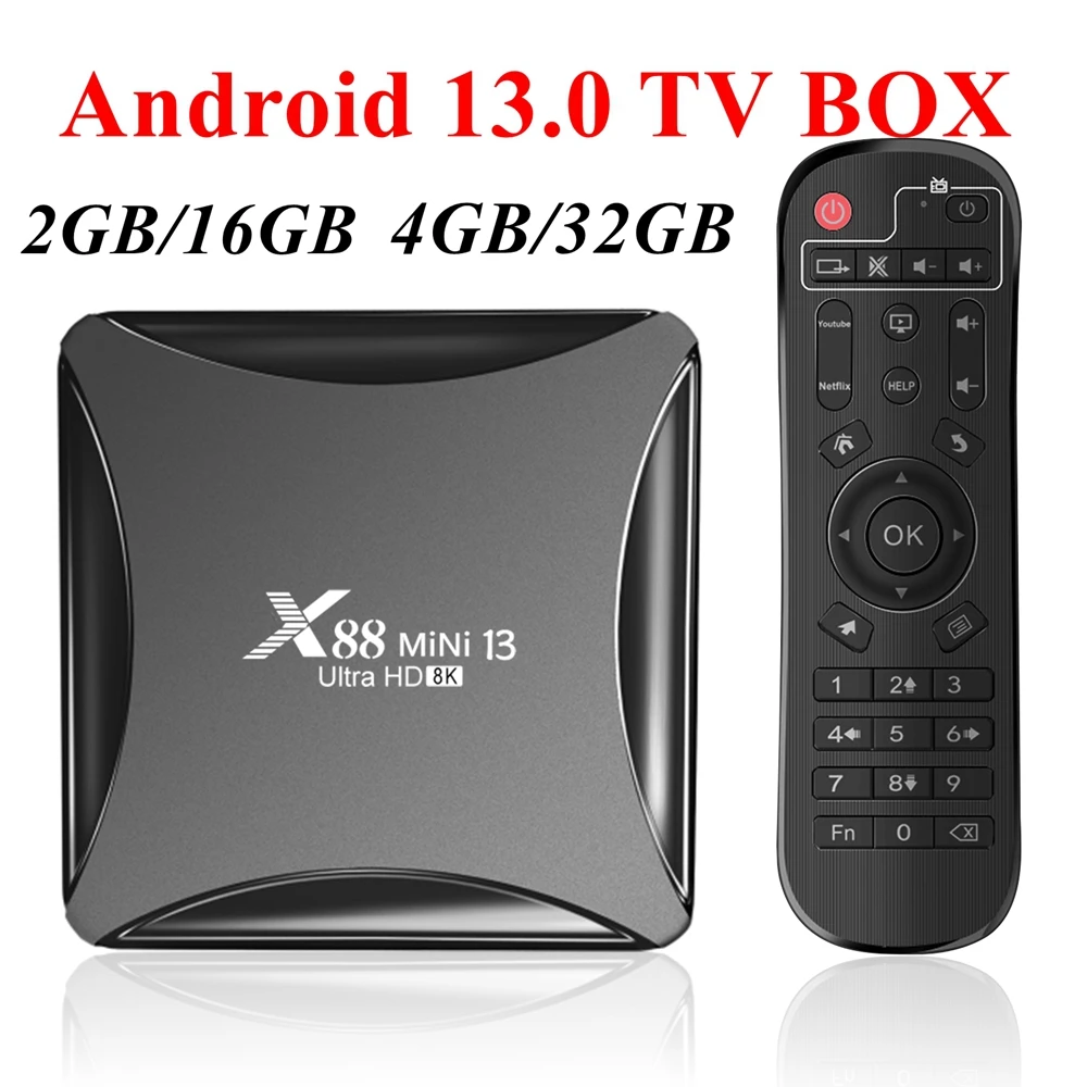 Android 13.0 TV Box X88 Mini 13 RK3528 Quad Core 2G/16G 4G/32G 2.4G 5G ...