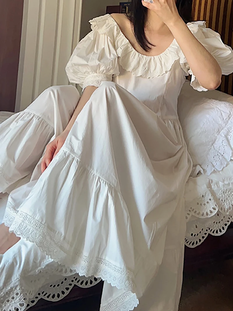 Vintage Pajama Nightdress Retro Hepburn Princess Ruffles Girl Bubble ...