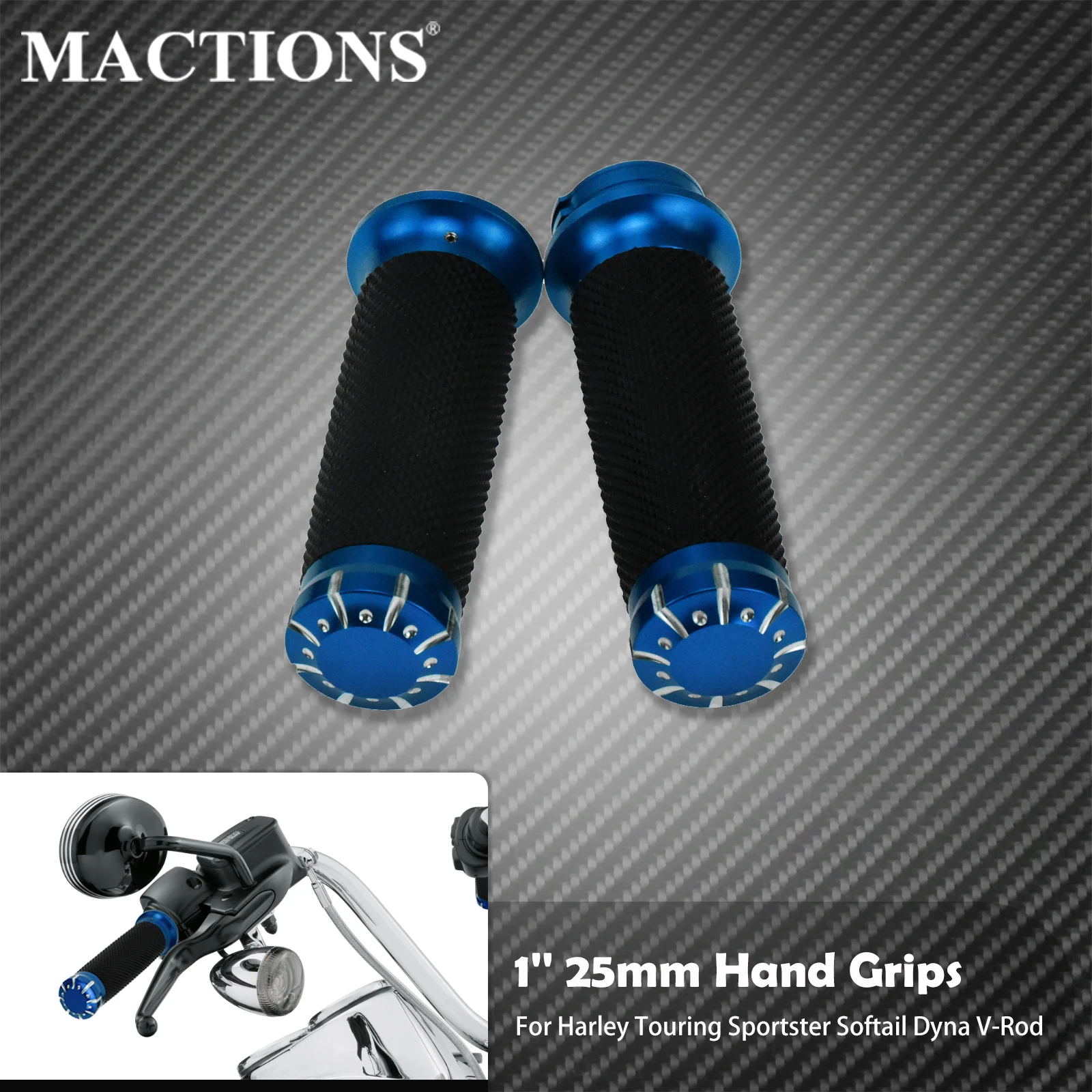 Motorcycle 1" Handlebar Grips Blue 25mm Aluminum Hand Grip For Harley ...