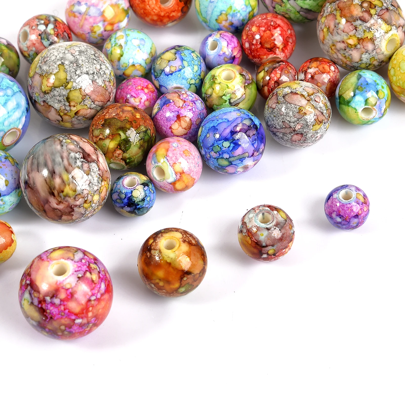 Acrylic Beads Multicolour Pattern Small Hole Round Loose Beads For ...