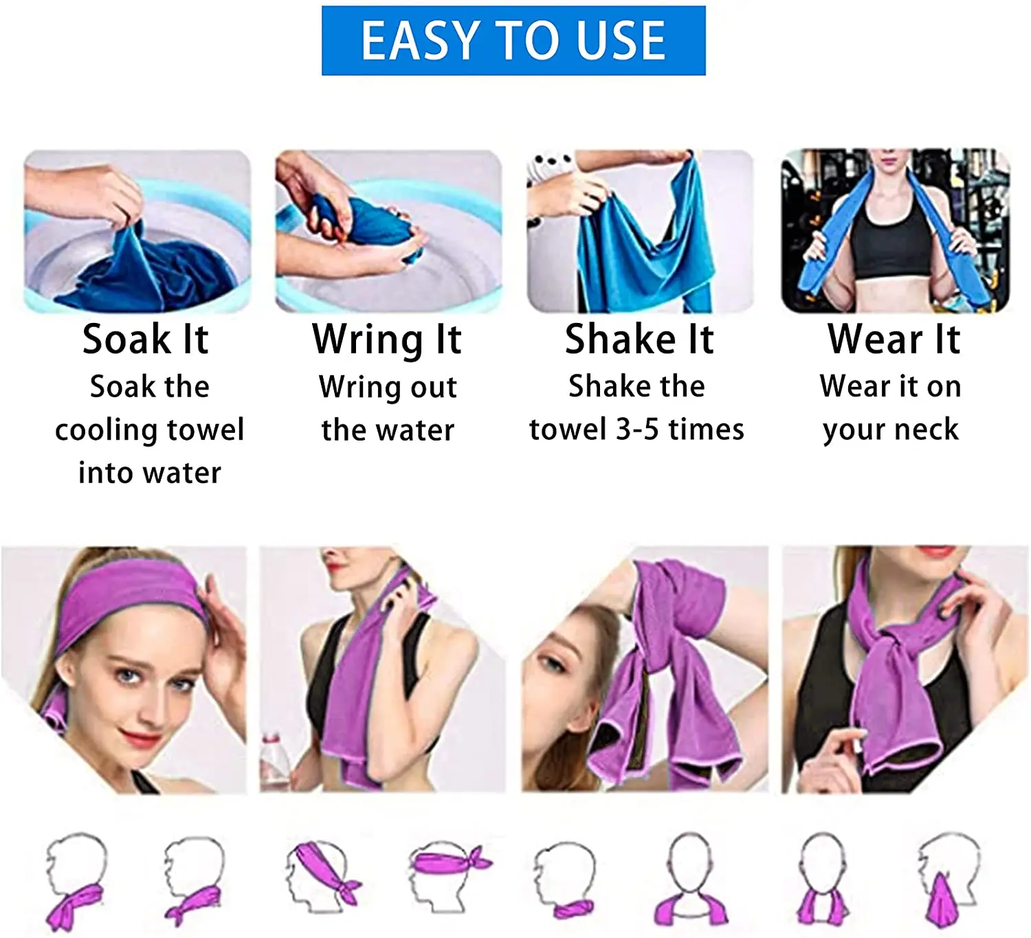 Cooling Towels 200-Pack Bulk - Microfiber Ice Rags For Sports, Yoga ...