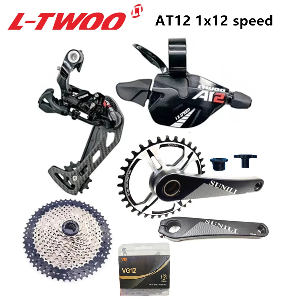 LTWOO AT12 1x12 시프터 및 탄소 섬유 후면 변속기 + 알루미늄 크랭크 세트 34 36T + VG 체인 ...